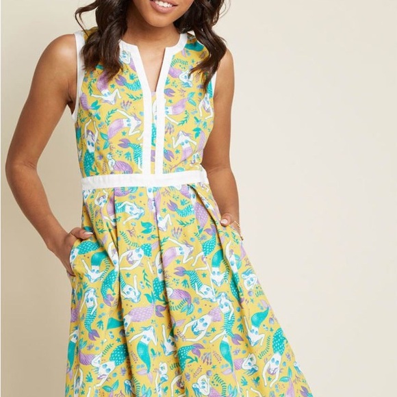 Modcloth | Dresses | Modcloth Mermaid Yellow Purple Teal Sleeveless ...